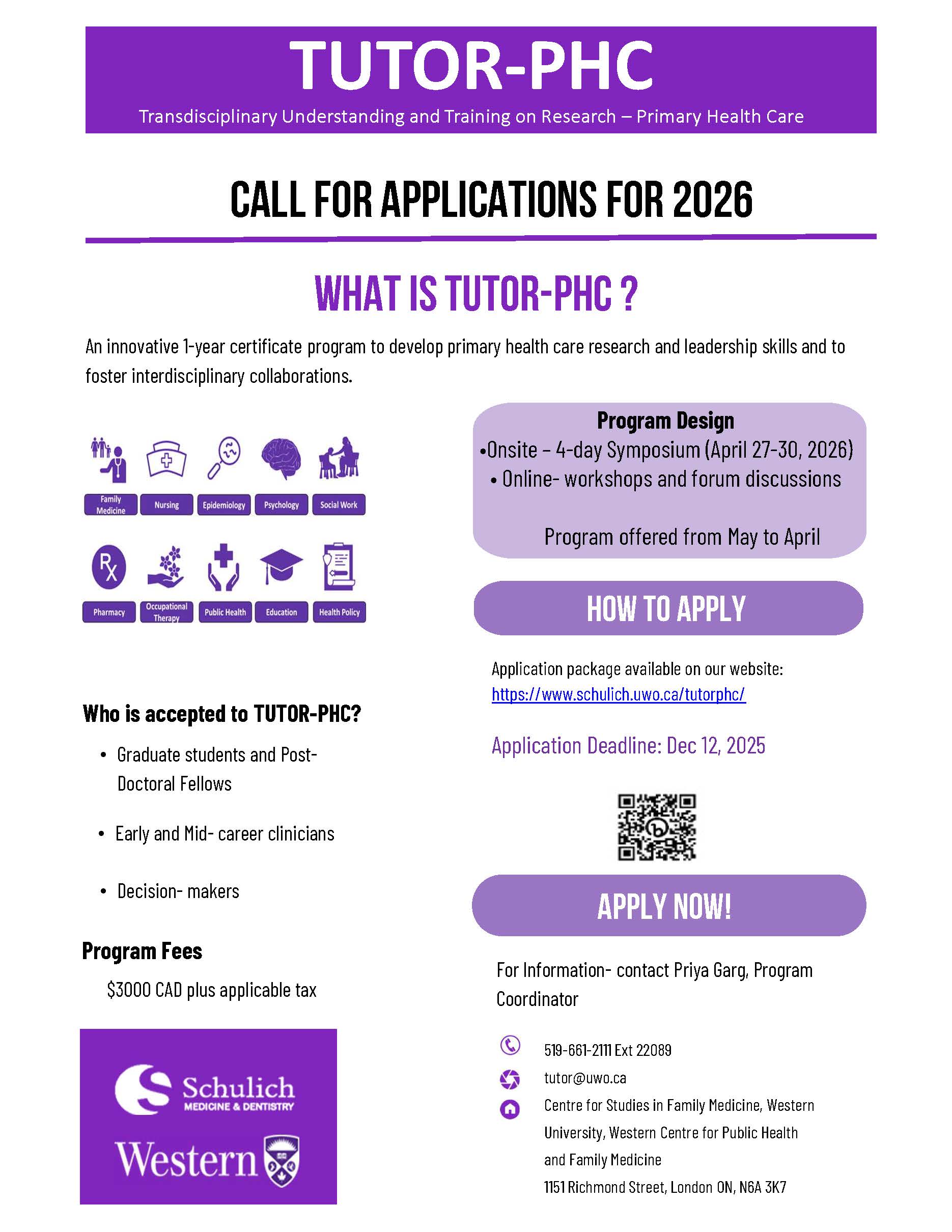 TUTOR-PHC Call for Applications 2026